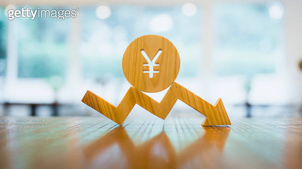 Yen symbol model and down arrow concepts of systems of raising or ...