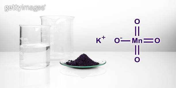 Potassium permanganate (KMnO4) with chemical structure, a common ...