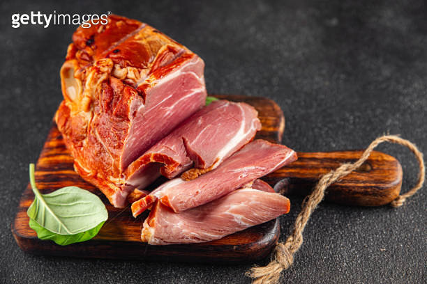 smoked pork meat cooking eating appetizer meal food snack on the table ...