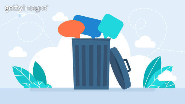 Throw bad talk into the trash, stop bad conversation. Throwing away ...