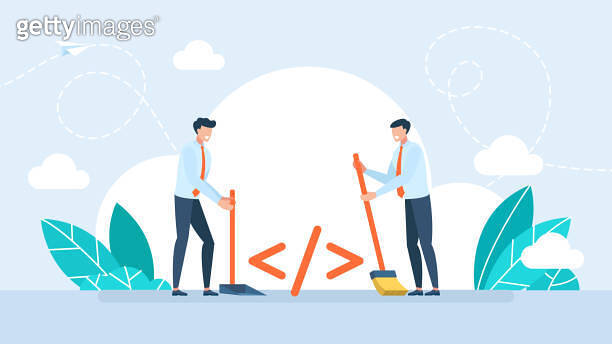 Tiny characters programmers sweep up and throw away bad code. Antivirus ... Tiny characters programmers sweep up and throw away bad code. Antivirus ...