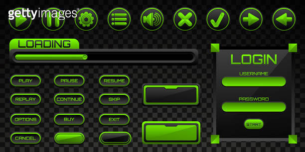 Black and Neon Green Game Menu Interface Buttons and Panels GUI ...