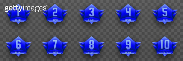 Blue Game Level Up Badges Set for Game UI Designs 이미지 (2063416991) - 게티 ...