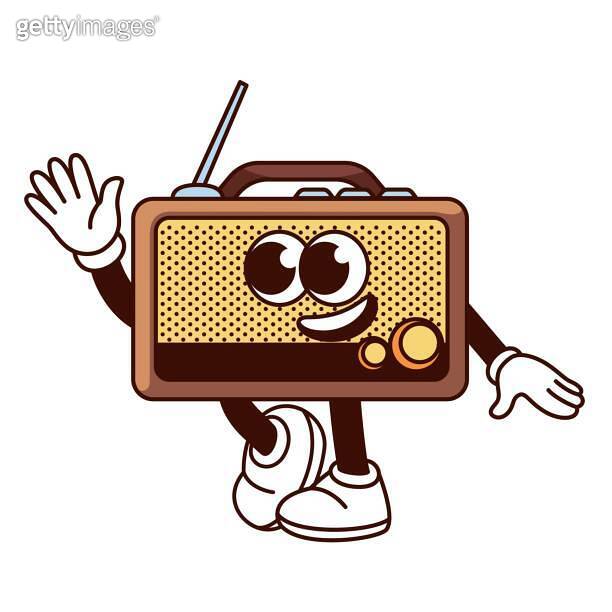 Groovy Cartoon Retro Radio Receiver Character Waving Hand 이미지 ...