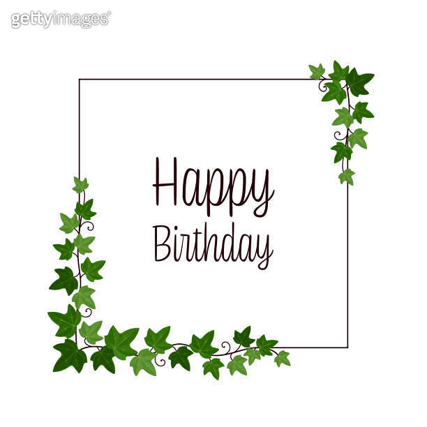 Happy Birthday. Square greeting card with ivy vines on a frame. 이미지 ...