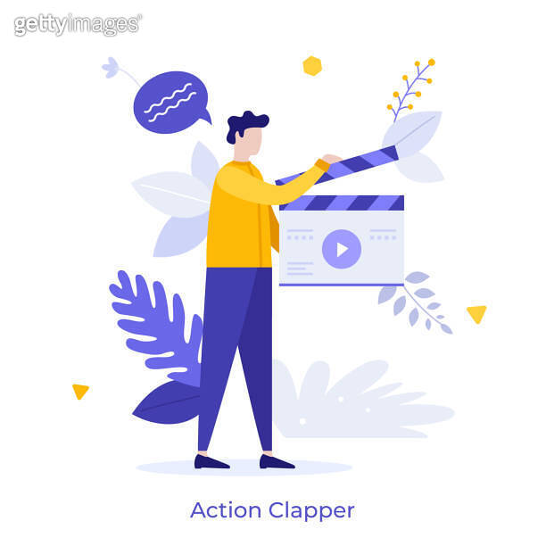 Clapper loader using clapperboard. Concept of action, filmmaking, movie ...