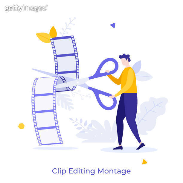 Person cutting videotape with scissors. Concept of film editing, editor ...