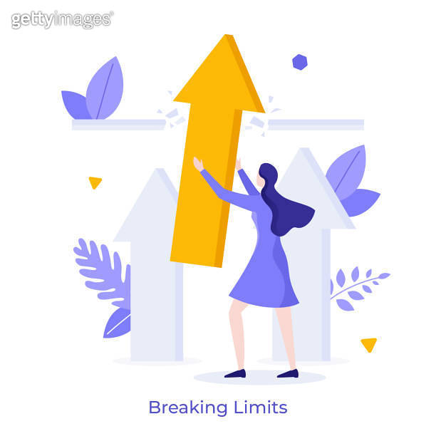 Woman crushing ceiling by upward arrows. Concept of breaking limits ...
