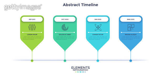 Horizontal timeline with four pointer-like elements. Concept of 4 ...