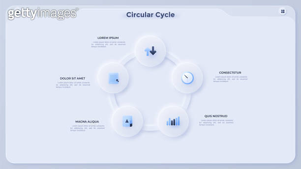 Ring-like chart with five paper white circular elements. Concept of 5 ...