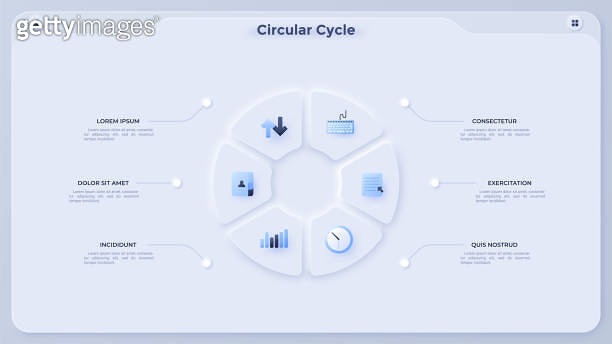 Ring-like pie diagram divided into six sectors. Concept of 6 parts of ...