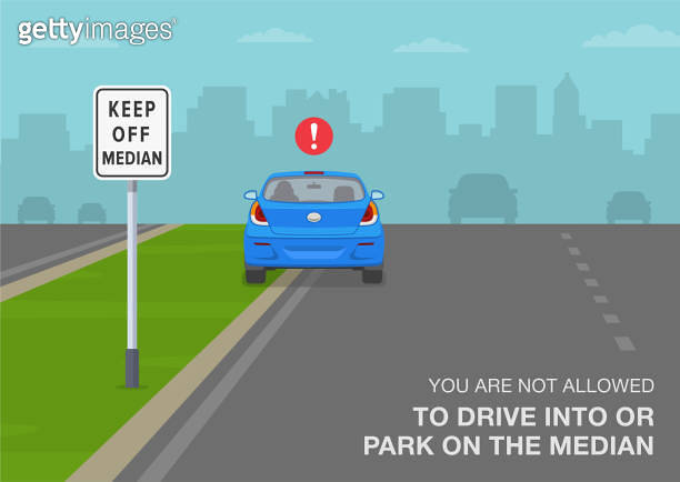 Safe driving tips and traffic regulation rules. Keep of median sign ...