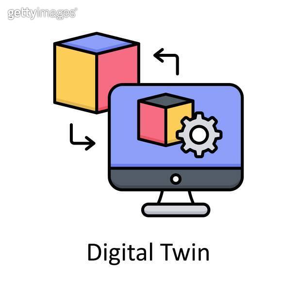 Digital Twin vector outline icon design illustration. Manufacturing ...