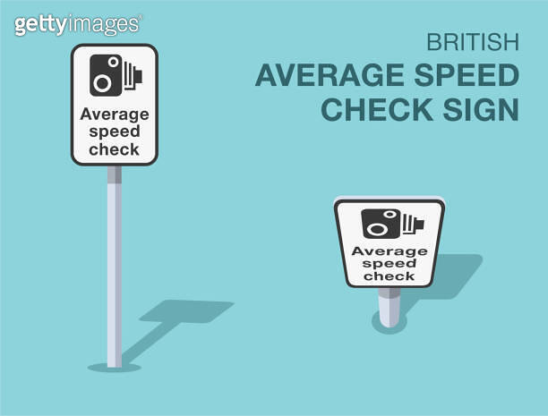 Traffic regulation rules. Isolated British "average speed check" road ...