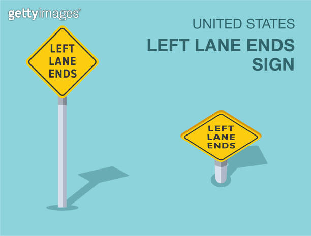 Traffic regulation rules. Isolated United States left lane ends road ...