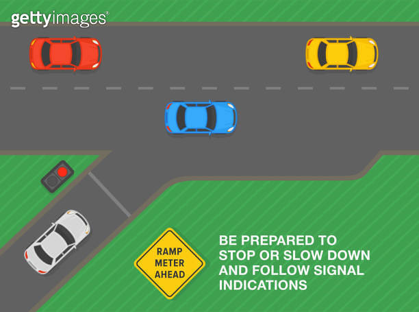 Safe driving tips and traffic regulation rules. Top view of a car ...