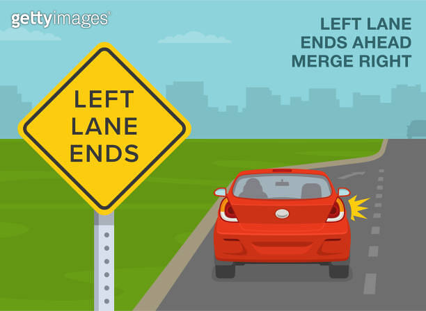 Safe car driving tips and traffic regulation rules. Close-up of a left ...