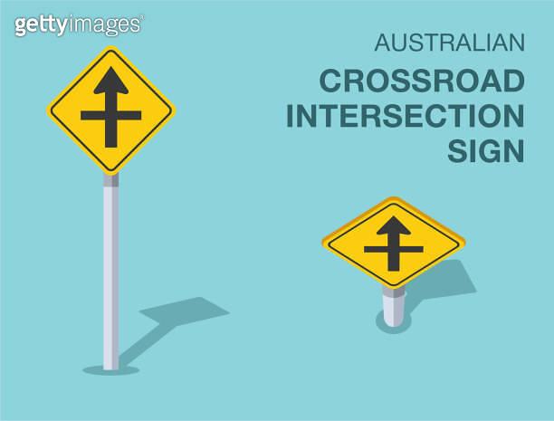 Traffic regulation rules. Isolated Australian "crossroad intersection ...