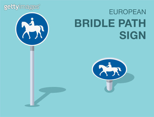 Traffic regulation rules. Isolated european bridle path sign. Front and ...