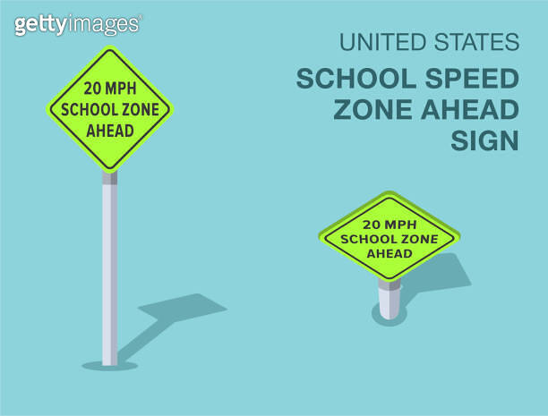 Traffic regulation rules. Isolated United States school speed zone ...
