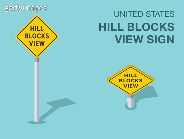 Traffic regulation rules. Isolated United States hill blocks view road ...
