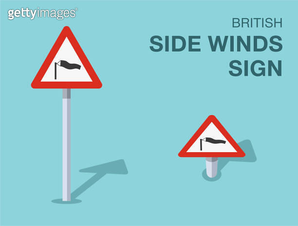 Traffic regulation rules. Isolated British "side winds" road sign ...