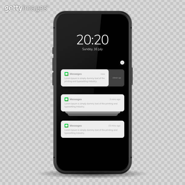 Notification screen UI design. Phone notification windows template on a ...
