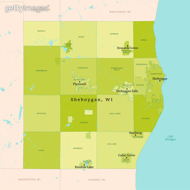 WI Sheboygan County Vector Map Green 이미지 (2111345709) - 게티이미지뱅크