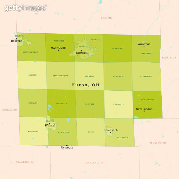 OH Huron County Vector Map Green 이미지 (1922143892) - 게티이미지뱅크