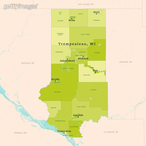 WI Trempealeau County Vector Map Green 이미지 (2119498957) - 게티이미지뱅크