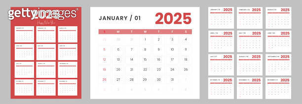 Calendar 2025 week start Monday corporate design template vector. 이미지 ...