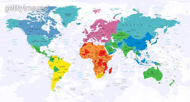 Highly Detailed World Map with Color-Coded Continents for Easy ...