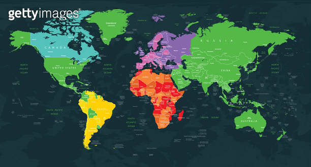 Highly Detailed World Map with Color-Coded Continents for Easy ...