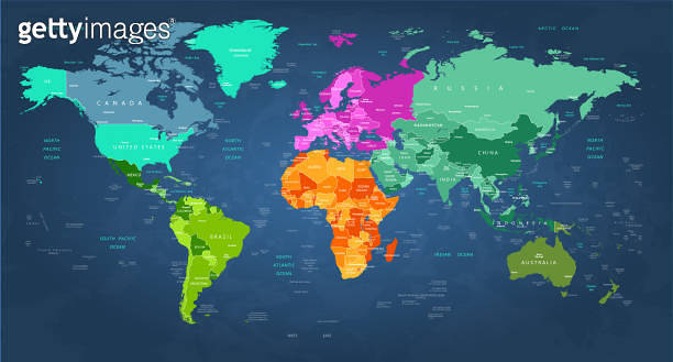 Highly Detailed World Map with Color-Coded Continents for Easy ...