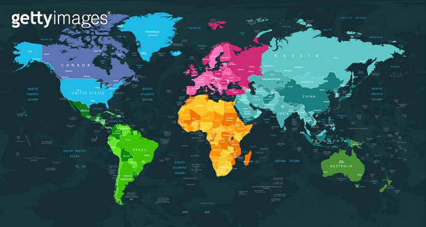 Highly Detailed World Map with Color-Coded Continents for Easy ...