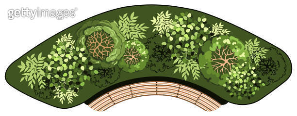 Top view of a bench for the architectural landscape plans. Bench with ...