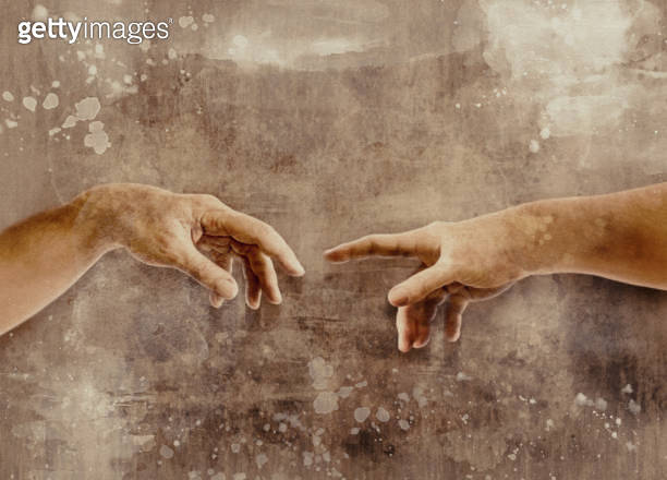 Two hands touching with fingers Michelangelo the creation of Adam ...