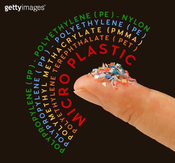 Close up of microplastic on finger concept of water plastic pollution ...
