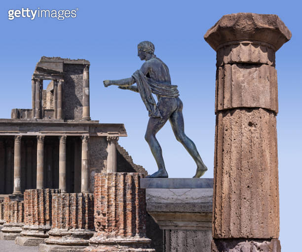 Pompeii Temple of Apollo with bronze Apollo statue and ruins watercolor ...