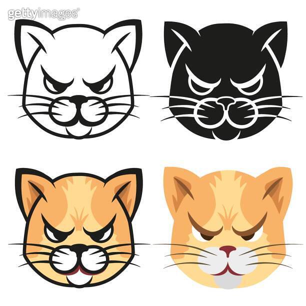 The face of an evil cat. Cat in different styles.Angry cat face. Art ...