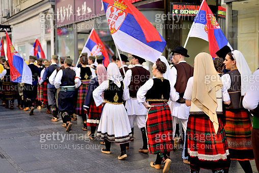 Young people wearing folklore costumes during the All-Serb Assembly ...