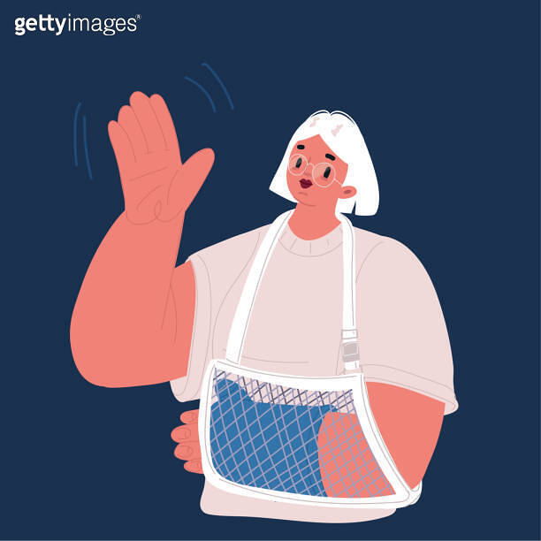 Cartoon vector illustration of woman broken arm in plaster cast splint ...