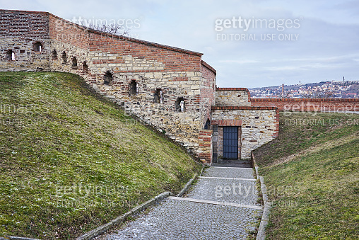 Vysehrad historic fort on the east bank of the Vltava River in Prague ...