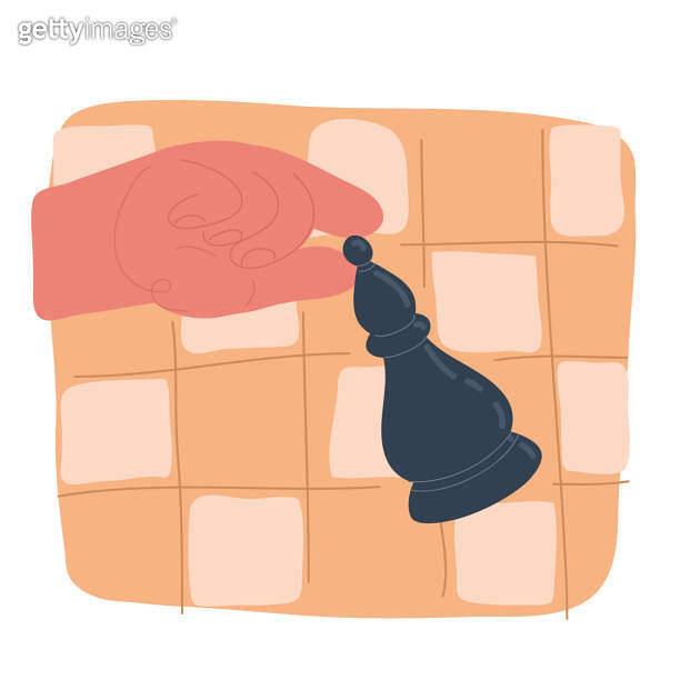 Vector illustration of player hand holds chess knight. Human hand ...