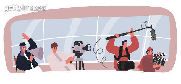 Vector illustration of Characters Make Movie. Operator Using Camera ...