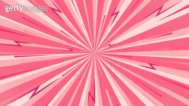 Pink pop art retro background with rays, halftone and motion trails ...