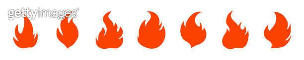 Flame icons. Flame silhouettes. Fire shooting signs, warning symbols ...