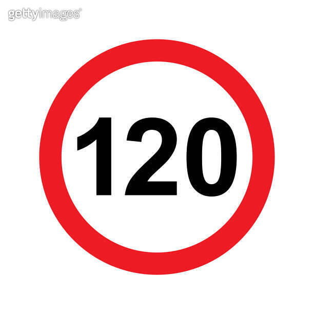 Speed limit sign vector illustration. 120 km icon. Abstract street ...