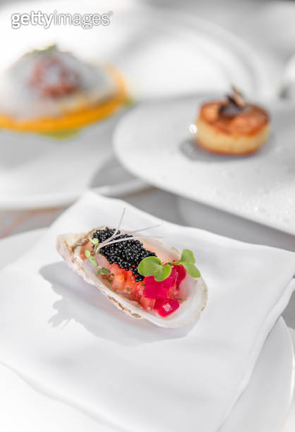 Michelin Fine dining restaurant Appetizers tasting menu at elegant ...