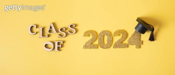 Class Of 2024 Concept Number 2024 With Graduated Cap On Yellow